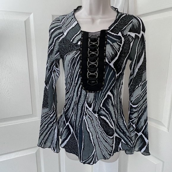 Alberto Makali | Tops | Alberto Makali Black Grey Green Crinkle Long ...